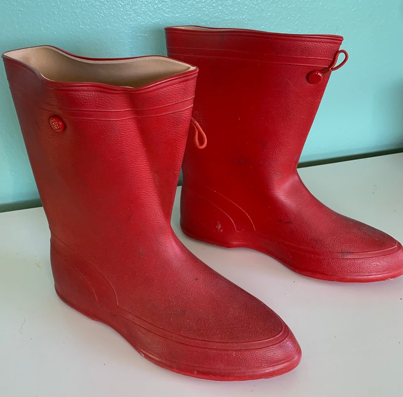 Womens Vintage Red Rubber Pointy Toe Rain Boots Galoshes - Etsy
