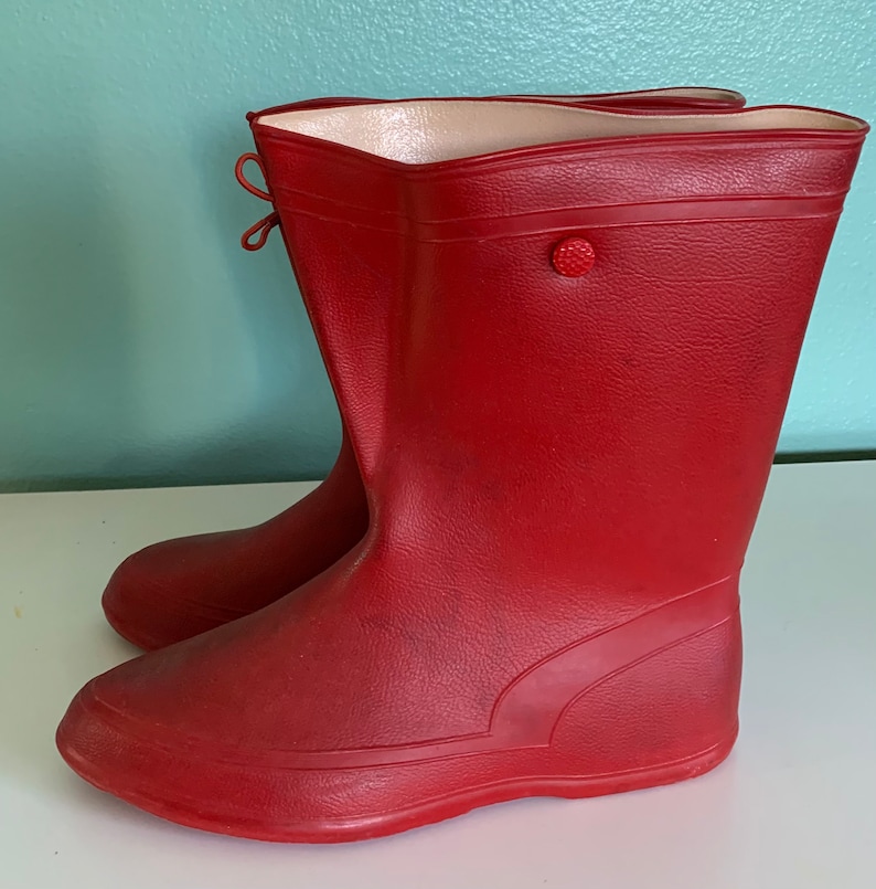 Womens Vintage Red Rubber Pointy Toe Rain Boots Galoshes - Etsy