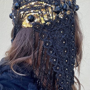 Victorian Jet Black and Gold Headdress by Marci Ann of Turkish Drop - Etsy