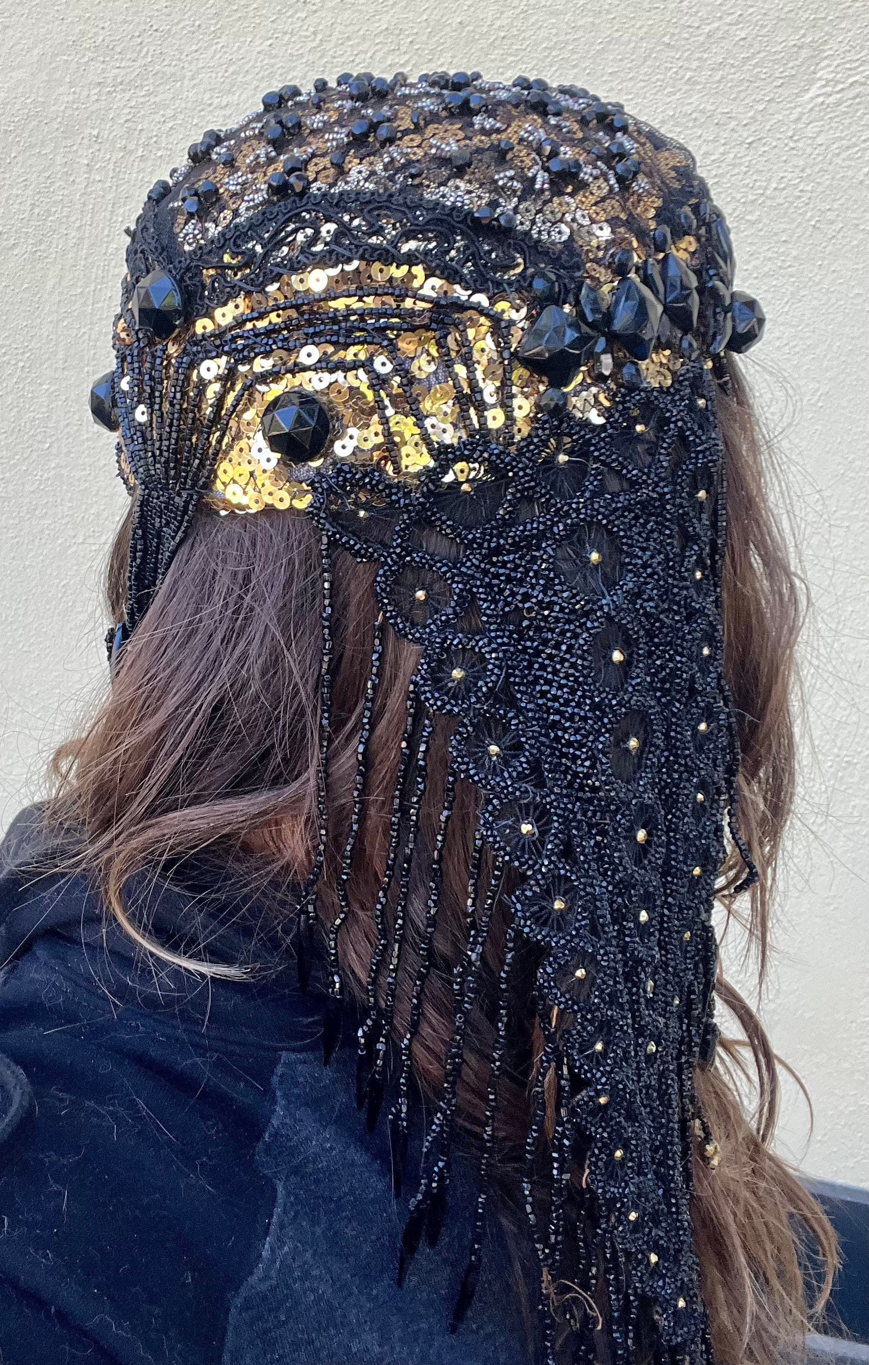 Victorian Jet Black and Gold Headdress by Marci Ann of Turkish Drop - Etsy
