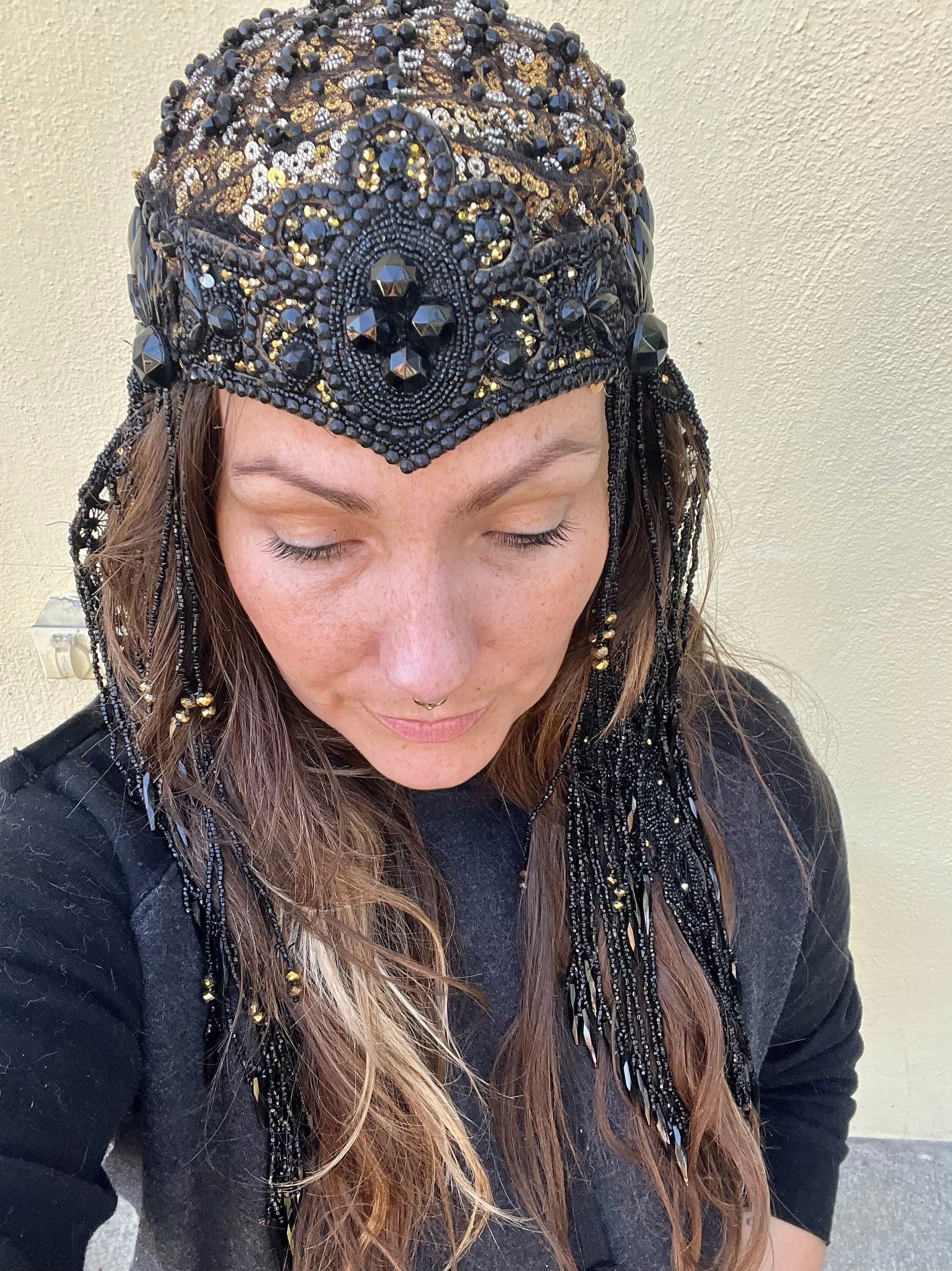 Victorian Jet Black and Gold Headdress by Marci Ann of Turkish Drop - Etsy