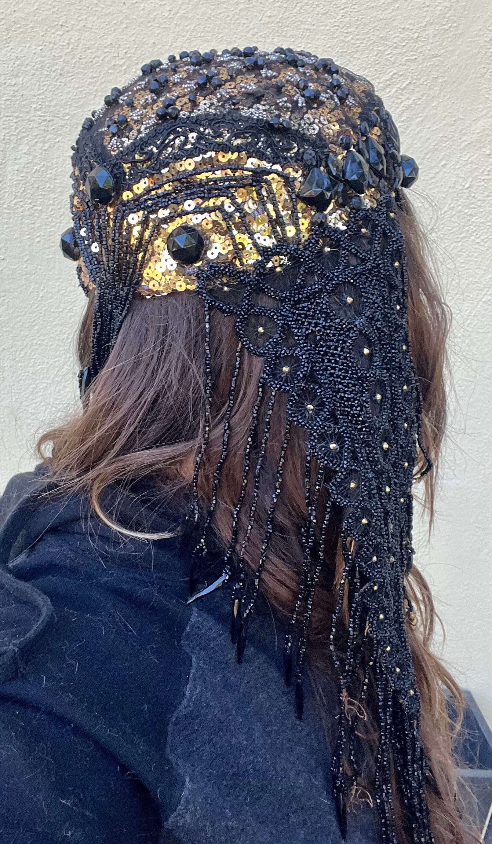 Victorian Jet Black and Gold Headdress by Marci Ann of Turkish Drop - Etsy