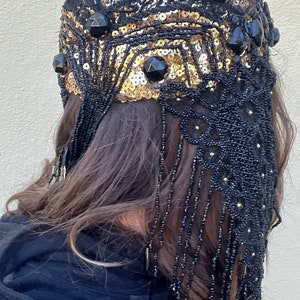 Victorian Jet Black and Gold Headdress by Marci Ann of Turkish Drop - Etsy