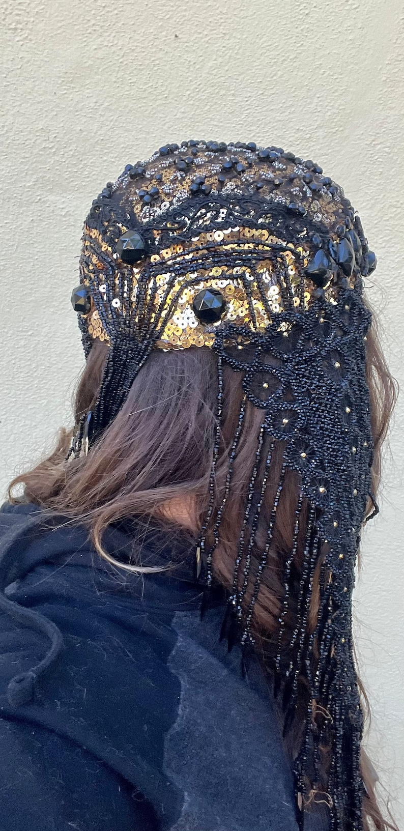 Victorian Jet Black and Gold Headdress by Marci Ann of Turkish Drop - Etsy