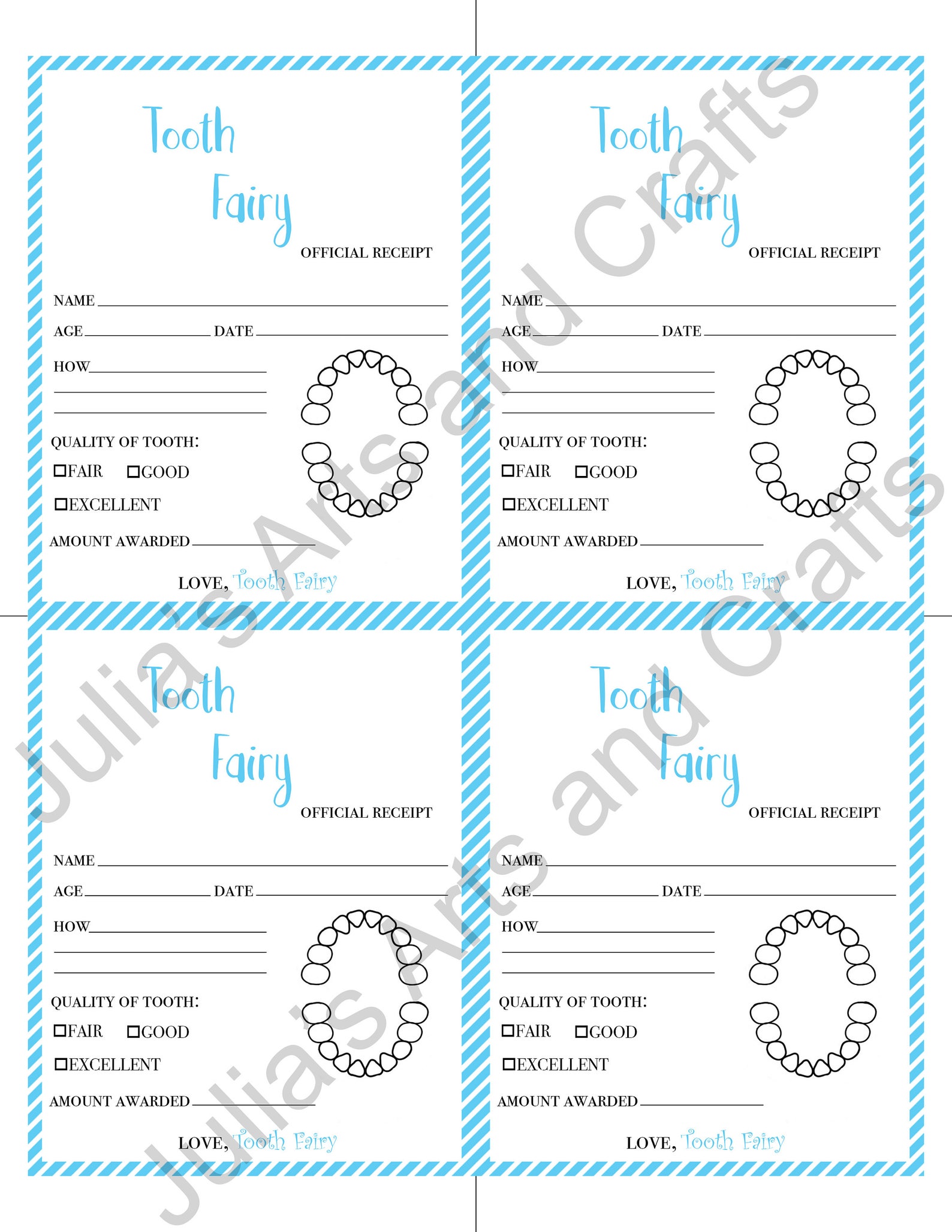 Tooth Fairy Receipt PRINTABLE Tooth Fairy Certificate Lost Tooth Tooth ...