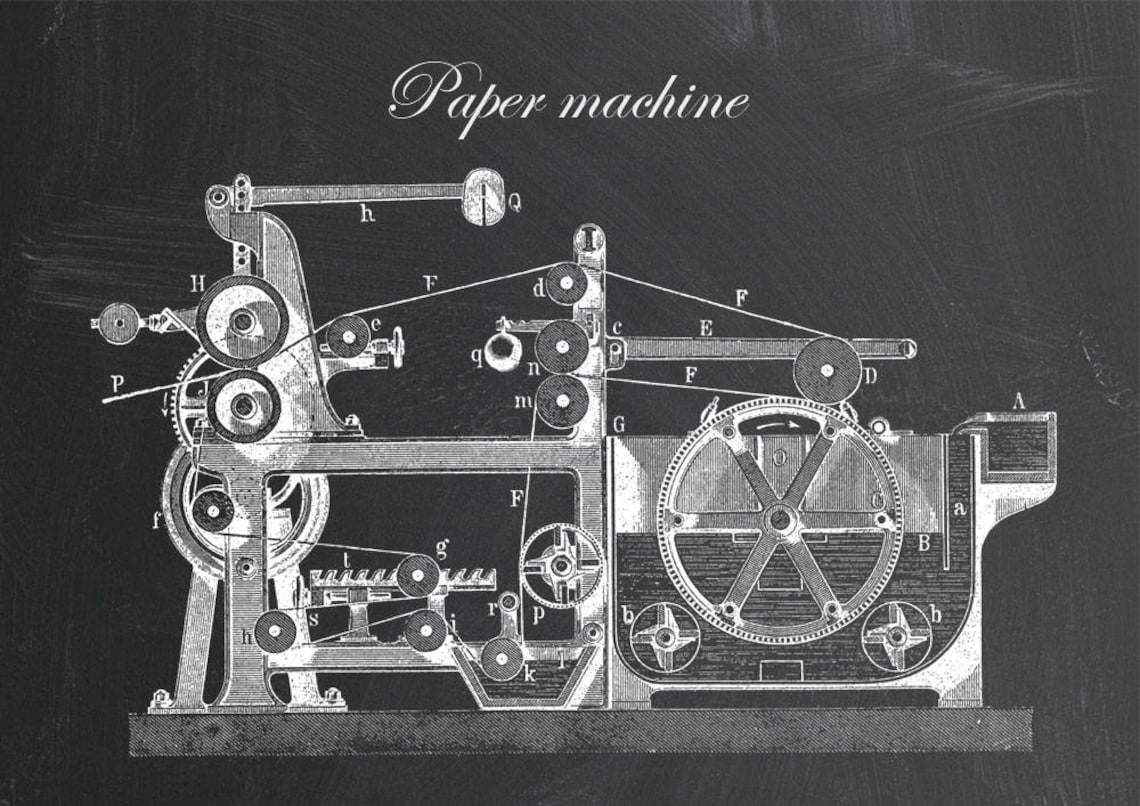 Vintage Paper Machine, Technical Drawing, Gift for Engineer,industrial ...