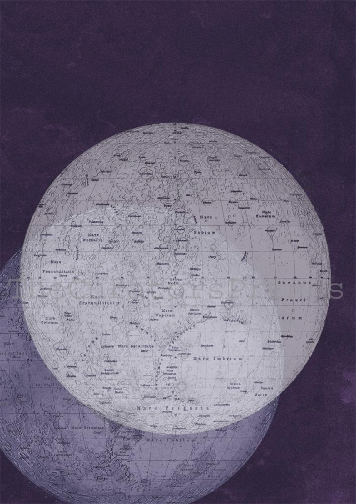 Poster Vintage Two Moons Violet Full Moon Print Image to | Etsy