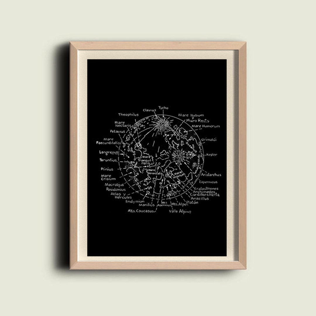 Map of the Moon Lunar Surface Astronomy Print Recovered Vintage Image ...