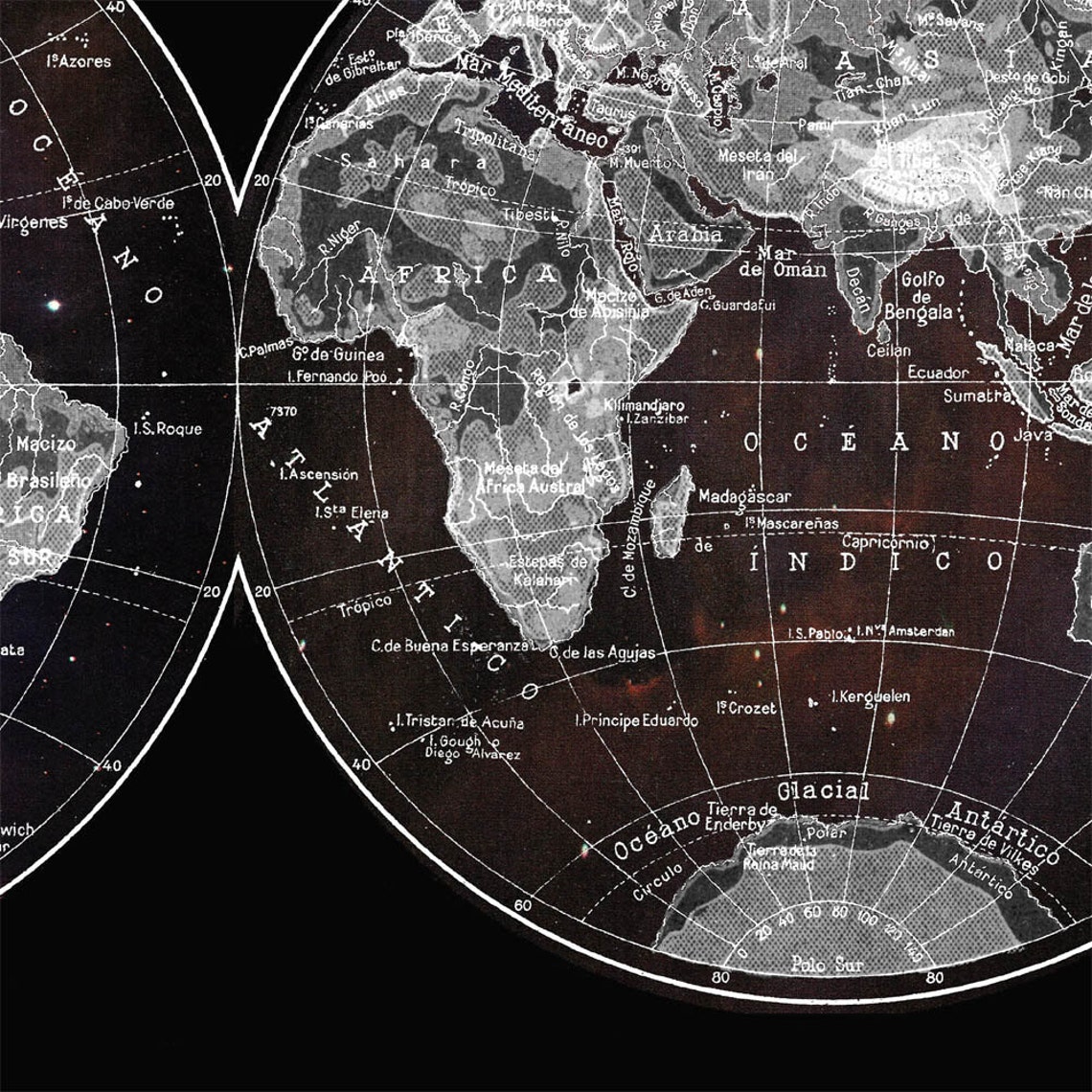 World Map and Stars in the Sky Giclee Fine Art Print Wall | Etsy