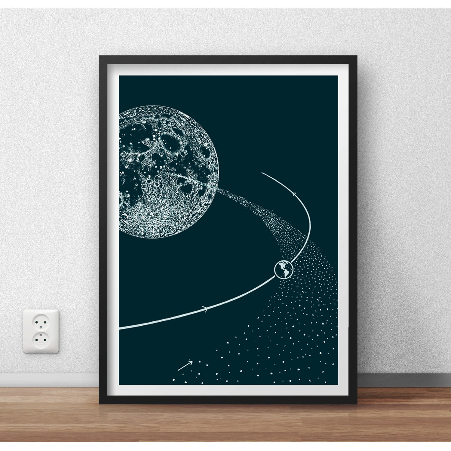 Moon and Earth Poster Print Wall Art Teal - Etsy