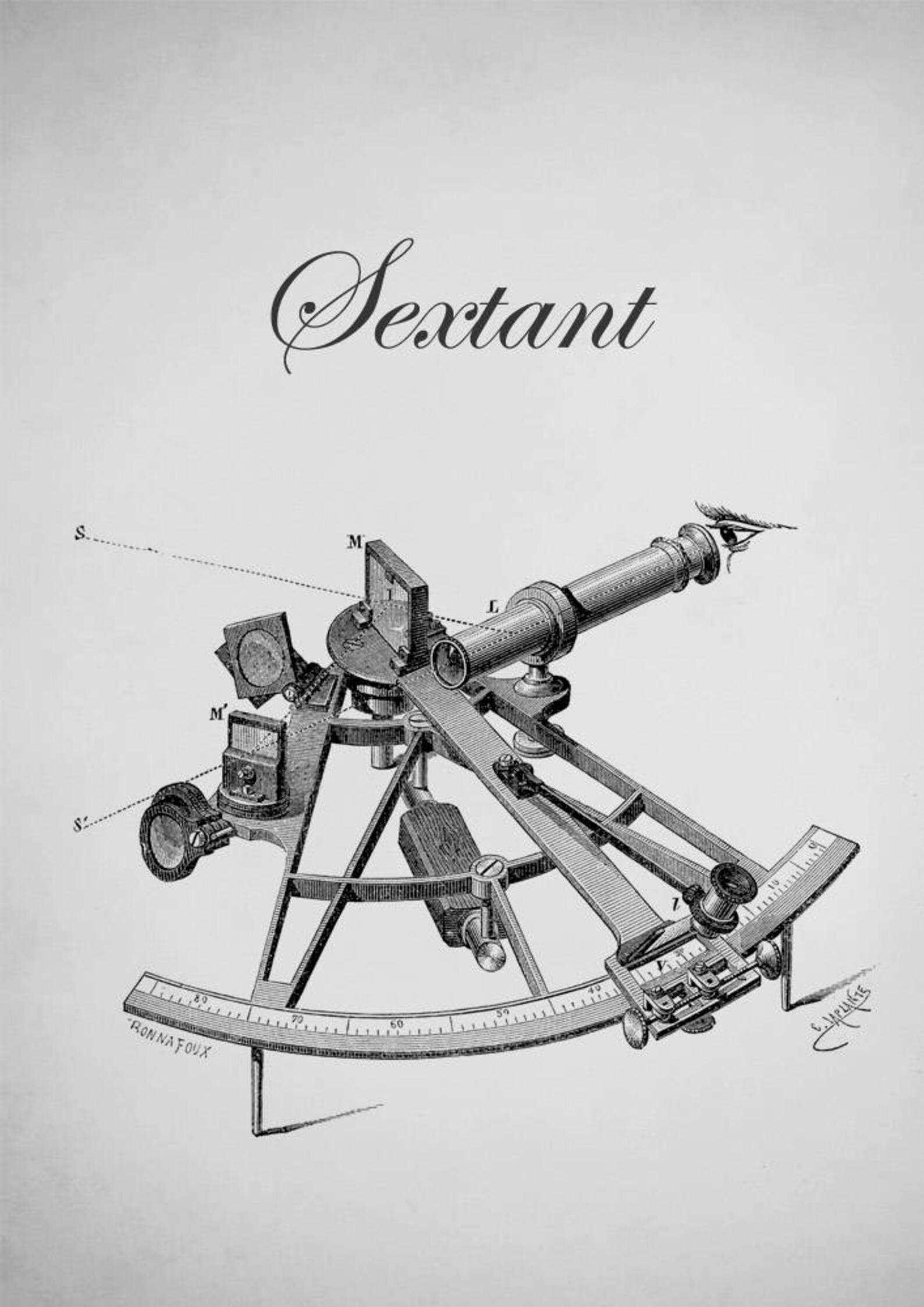 Antique Engineering Sextant, Art Poster Print, Nautical Tool Poster, Sailing Sextant, Compass ...