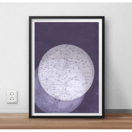 Poster Vintage Two Moons Violet Full Moon Print Image to Frame - Etsy ...