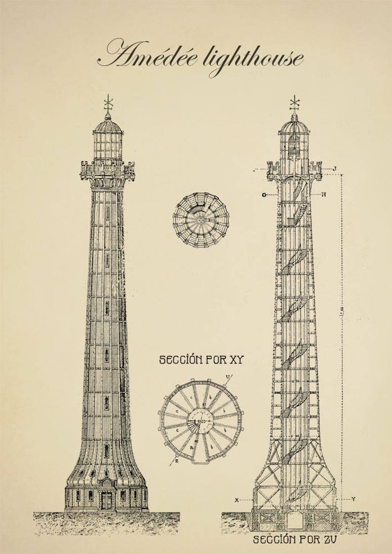 Lighthouse Print Amédée Lighthouse Architectural Drawing - Etsy