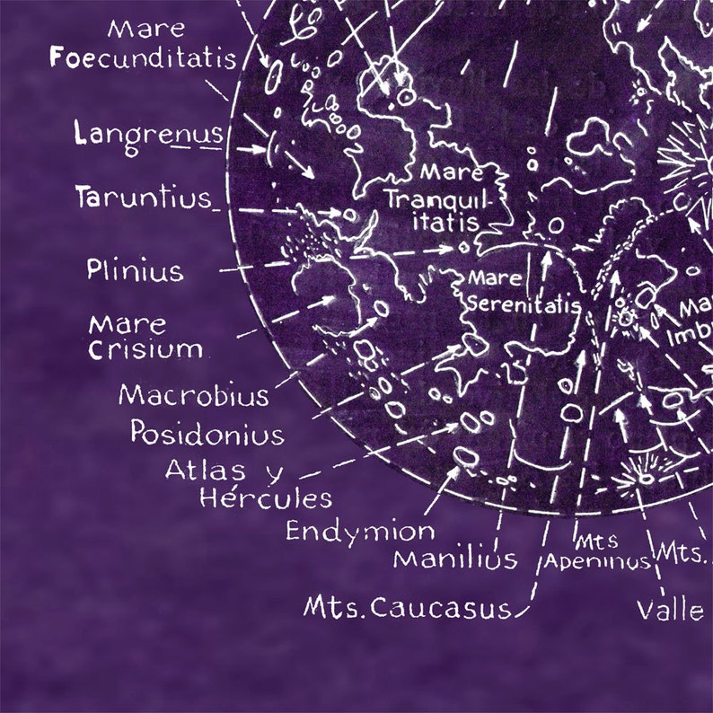 Poster Map of the Moon / Lunar Surface Astronomy Print / - Etsy