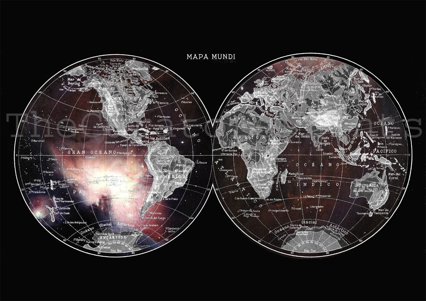 World Map and Stars in the Sky Giclee Fine Art Print Wall | Etsy