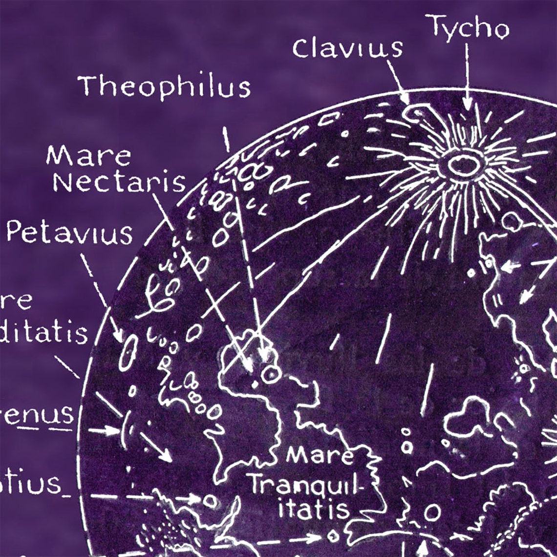 Poster Map of the Moon / Lunar Surface Astronomy Print / - Etsy