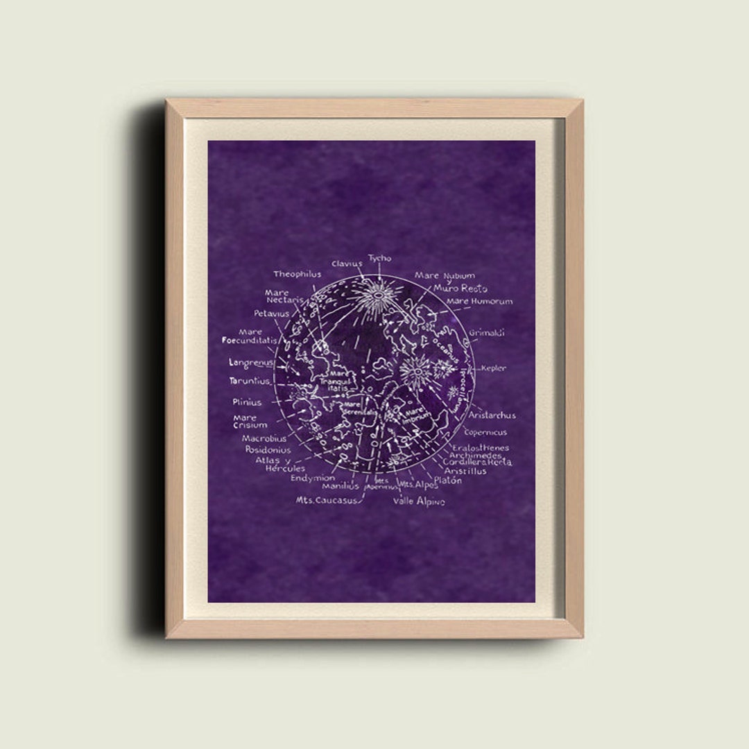 Poster Map of the Moon / Lunar Surface Astronomy Print / - Etsy