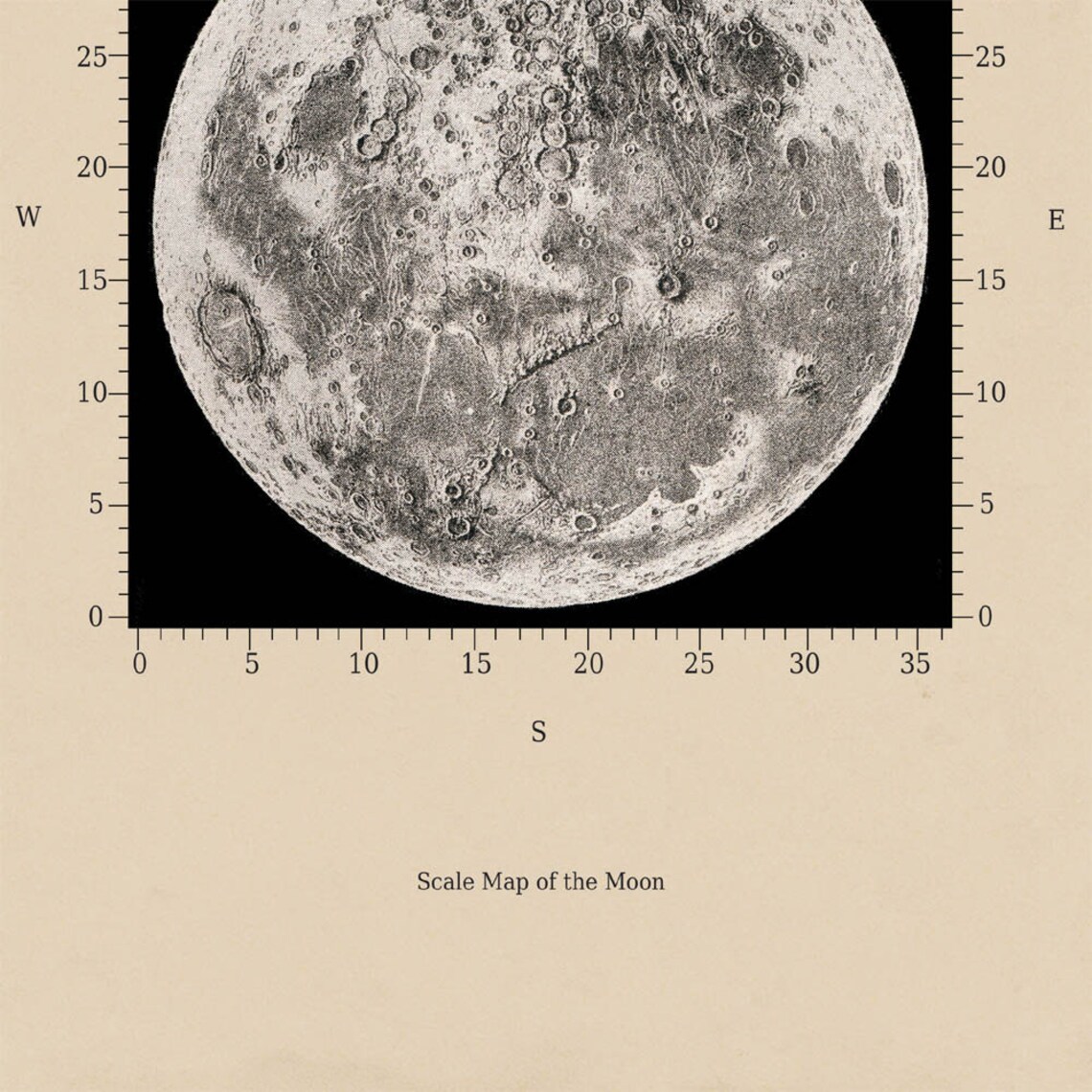 Scale Map of the Moon Astronomy Print Recovered Vintage Image to Frame ...