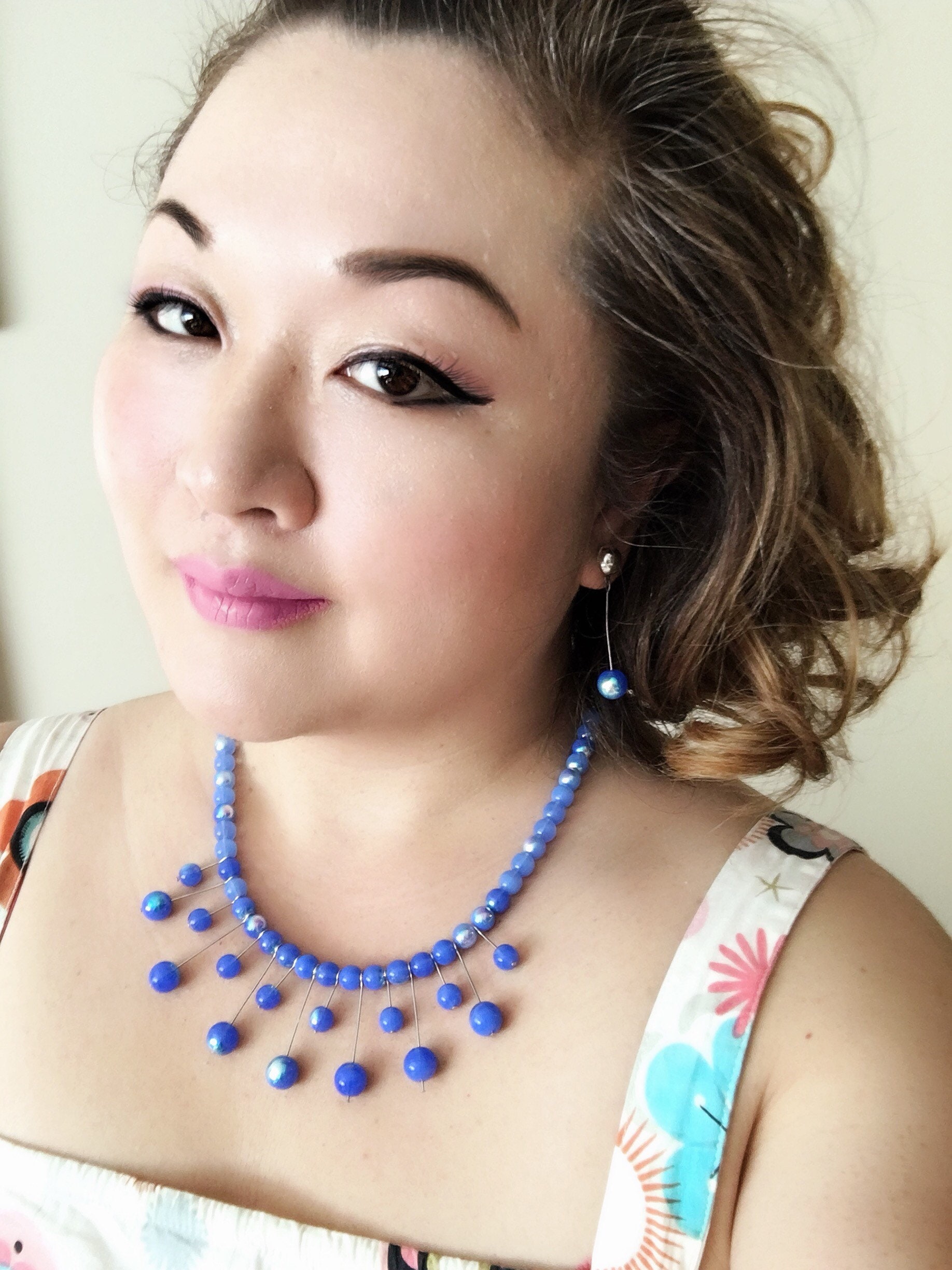 Blue Mid Century Modern Style Atomic necklace set Rockabilly | Etsy