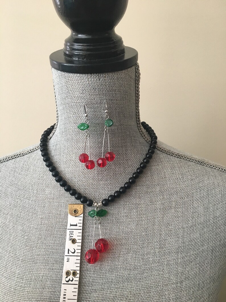 Red Cherry Necklace Cherry Duo Black Pearl Necklace Set - Etsy