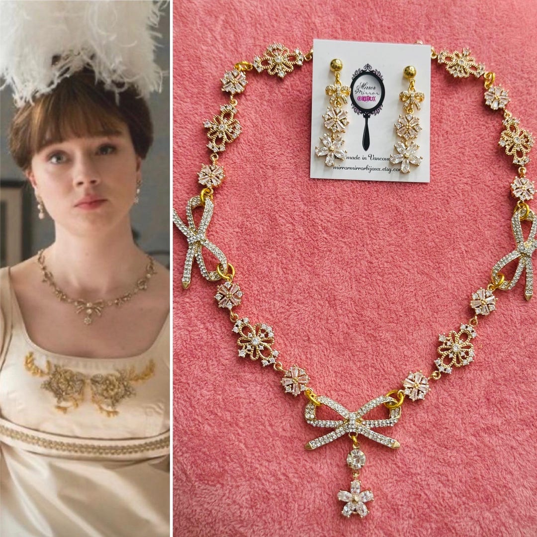 Bridgerton Eloise Bridgerton Clear Crystal Diamond Bow Necklace Set ...