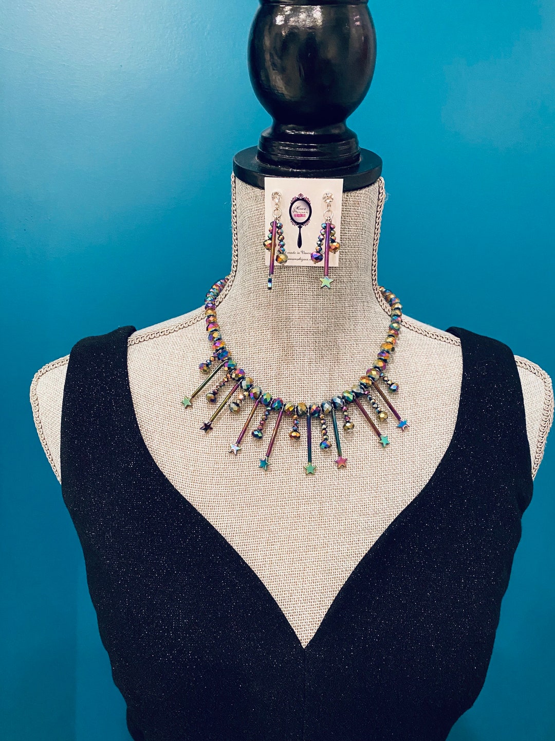 Art Deco Star Constellation Fireworks Necklace Aurora Borealis Rainbow ...