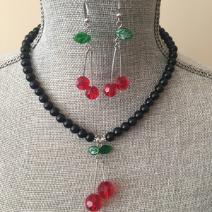 Red Cherry Necklace Cherry Duo Black Pearl Necklace Set - Etsy