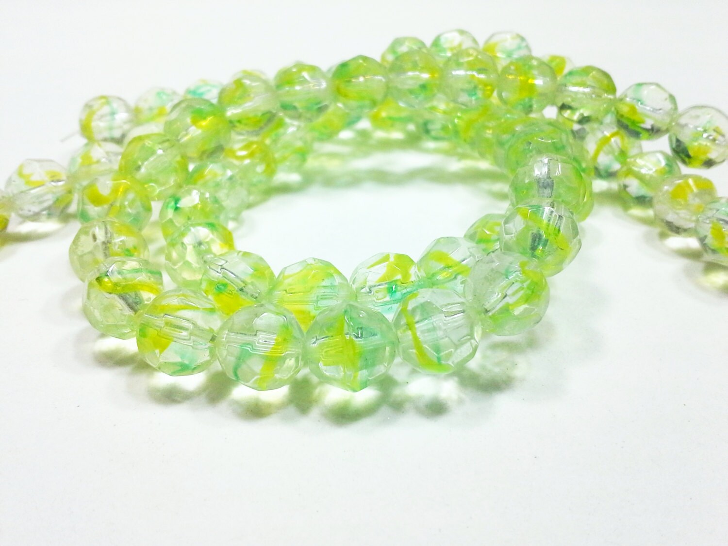 13 STRAND Faceted Round Marble Style Green Yellow White | Etsy