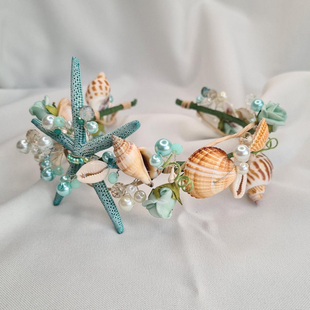 Starfish Headband, Mermaid Crown Costume, Blue Shells Tiara, Starfish ...