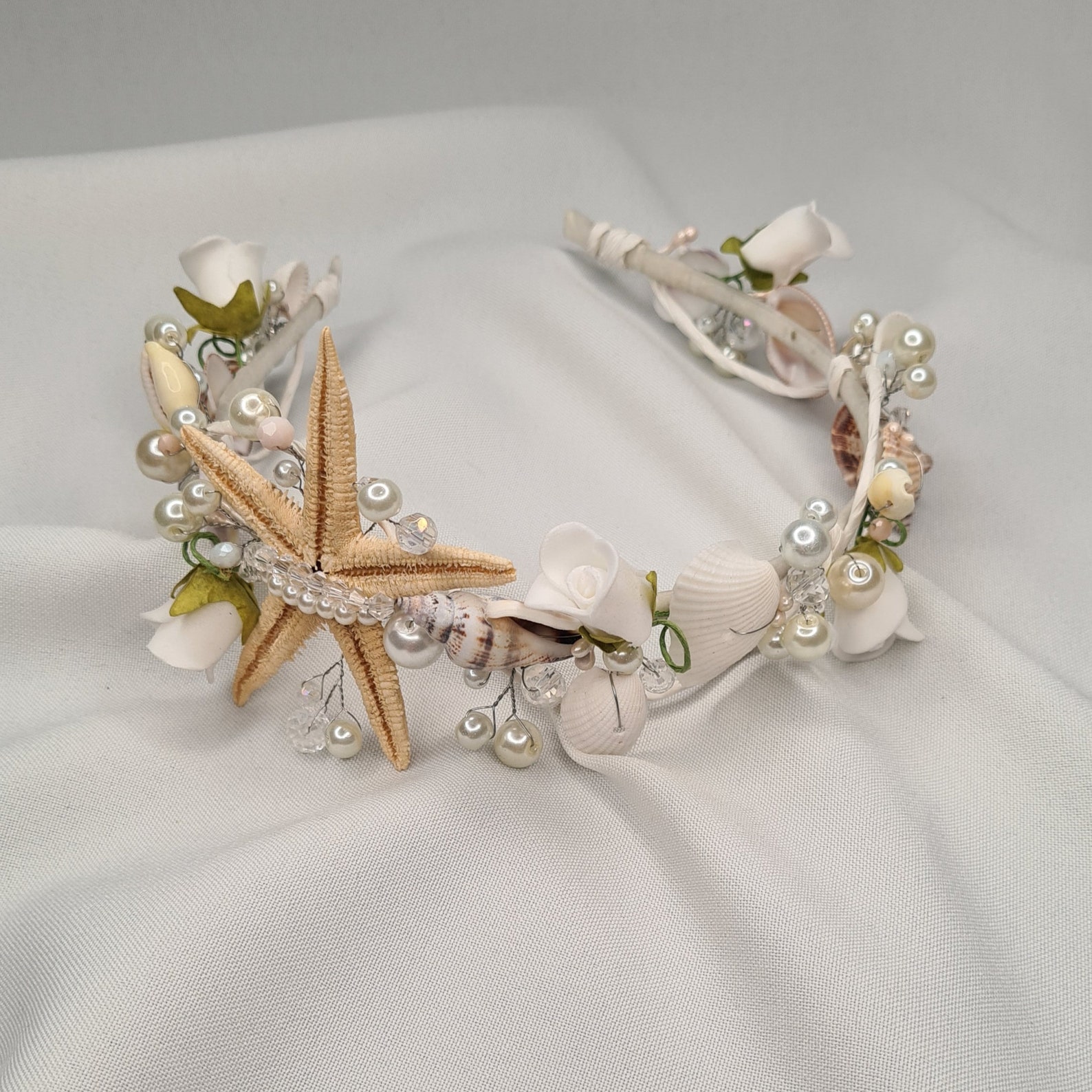 Beach Bridal Tiara, Wedding Shells Headpiece, Pearl Starfish Crown ...