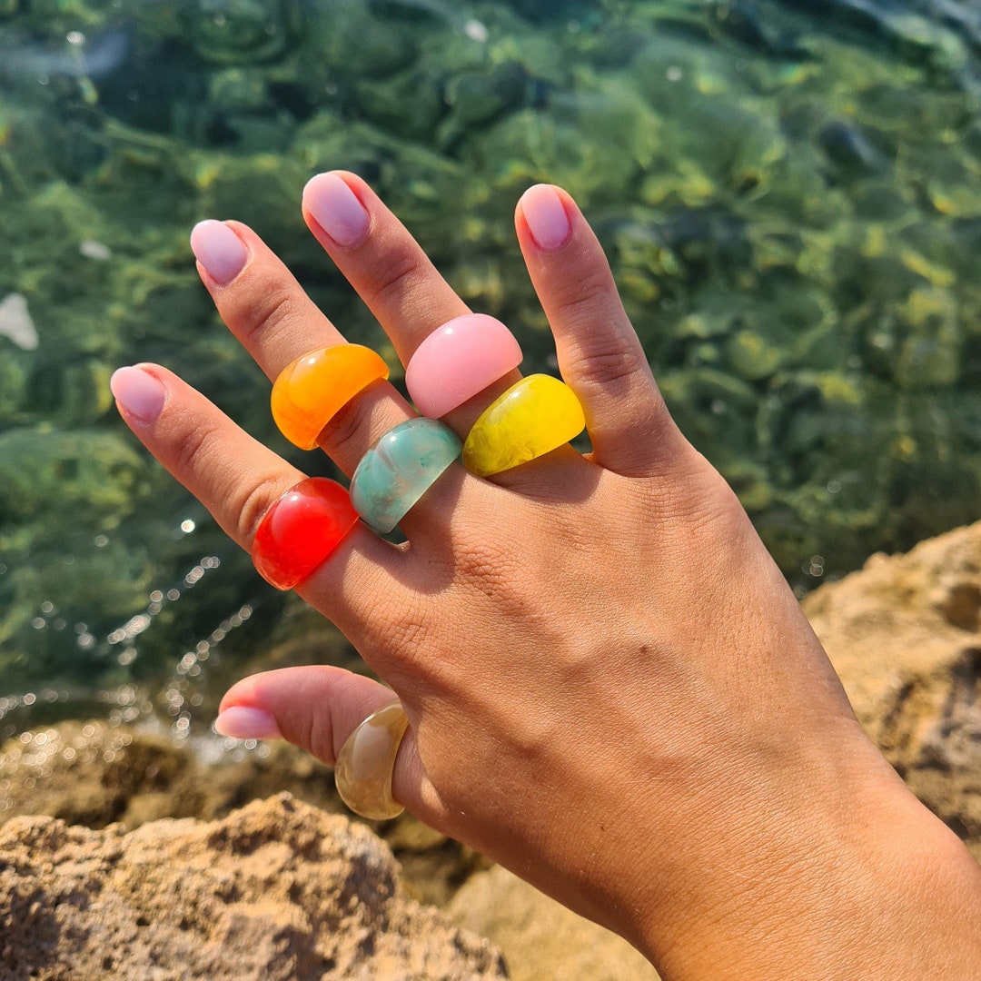 Colorful Chunky Rings, Resin Rings, Funky Rings, Y2k Rings, Acrylic ...