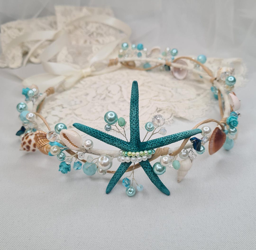 Blue Starfish Headpiece, Wedding Seashell Hair Piece, Seashell Crown ...