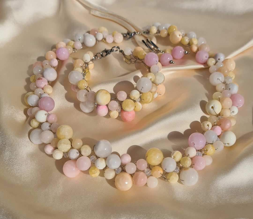 Cute Jewelry Set, Natural Stone Jewelry, Chalcedony Necklace, Bracelet ...