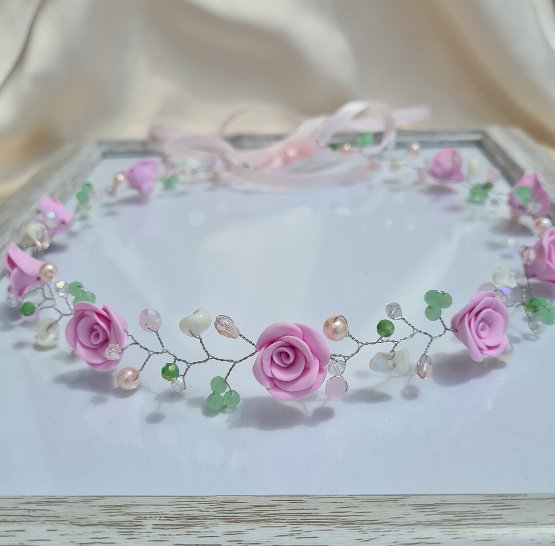 Pink Roses Hair Vine, Flower Headpiece, Roses Hair Accessories, Pink ...