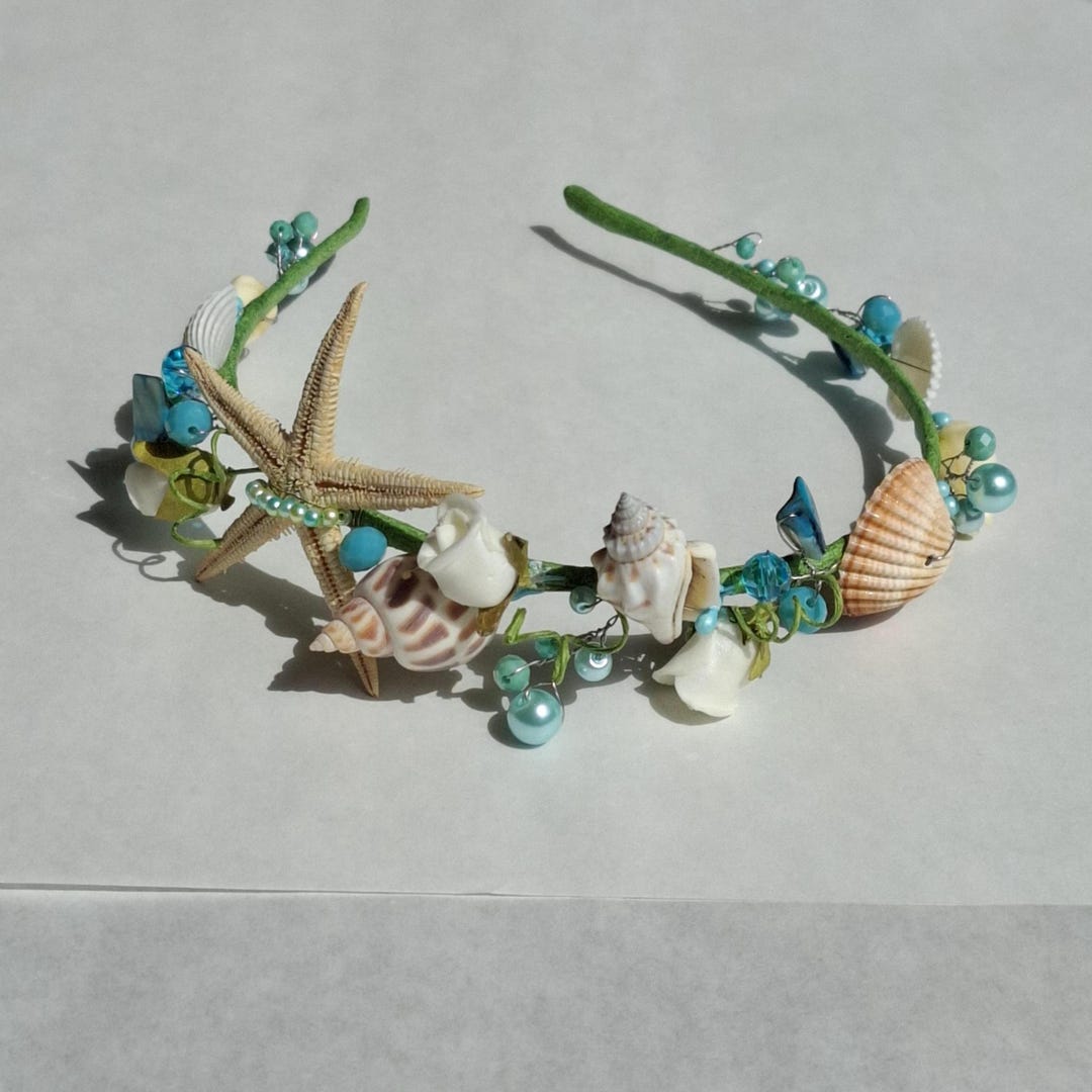 Starfish & Seashells Tiara, Boho Ocean Hair Crown, Mermaid Tiara, Beach ...