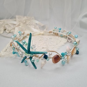 Blue Starfish Headpiece, Wedding Seashell Hair Piece, Seashell Crown ...