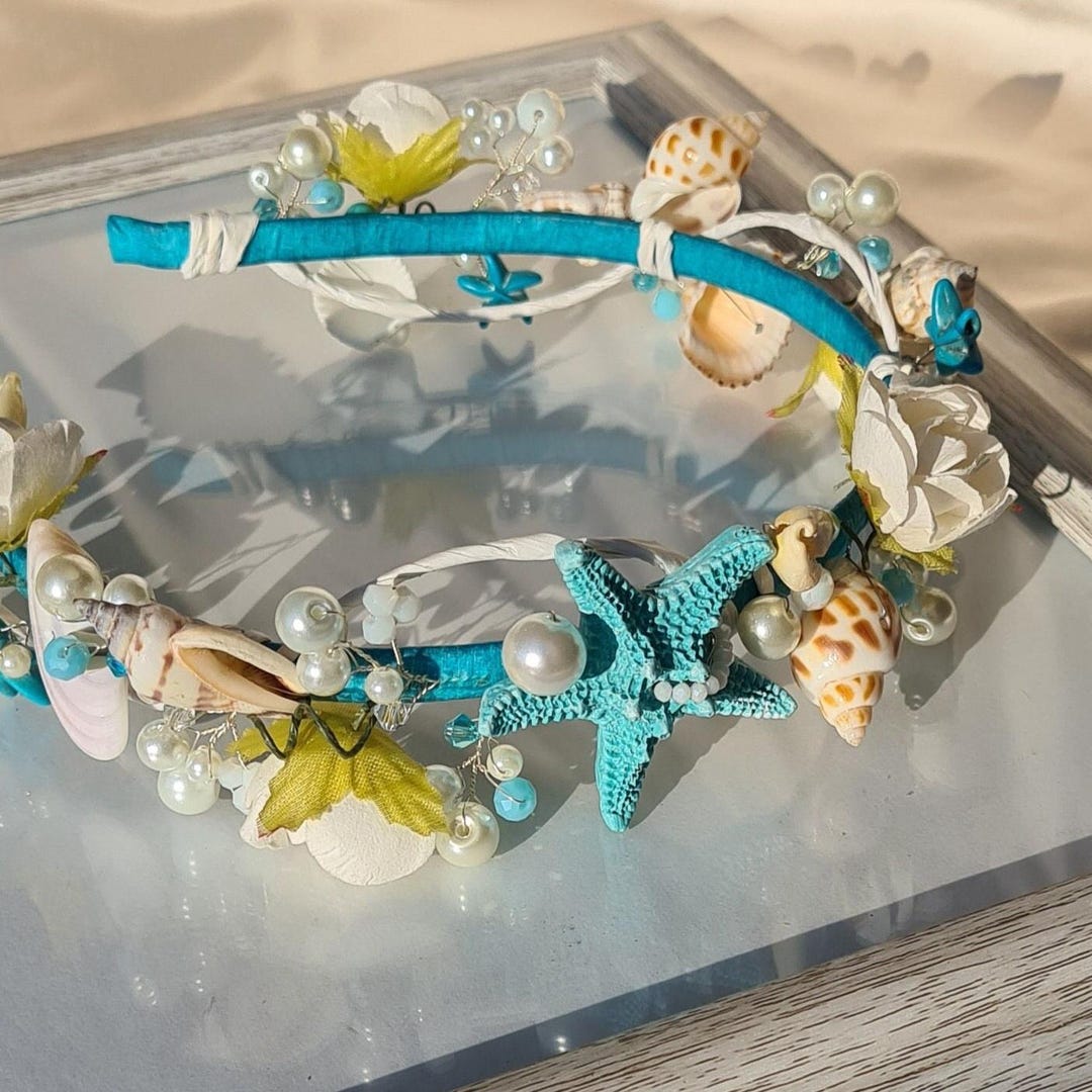Mermaid Crown, Blue Seashell Tiara, Beach Party Headpiece, Mermaid ...
