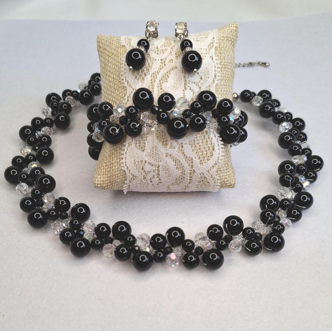 Black Jewelry Set, Stunning Black Gemstone Jewelry, Stylish Chunky ...