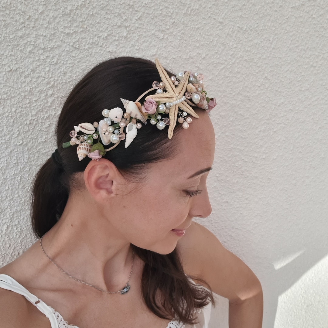 Shell Headband Starfish Tiara Mermaid Crown Beach Wedding Halo Sea Star ...