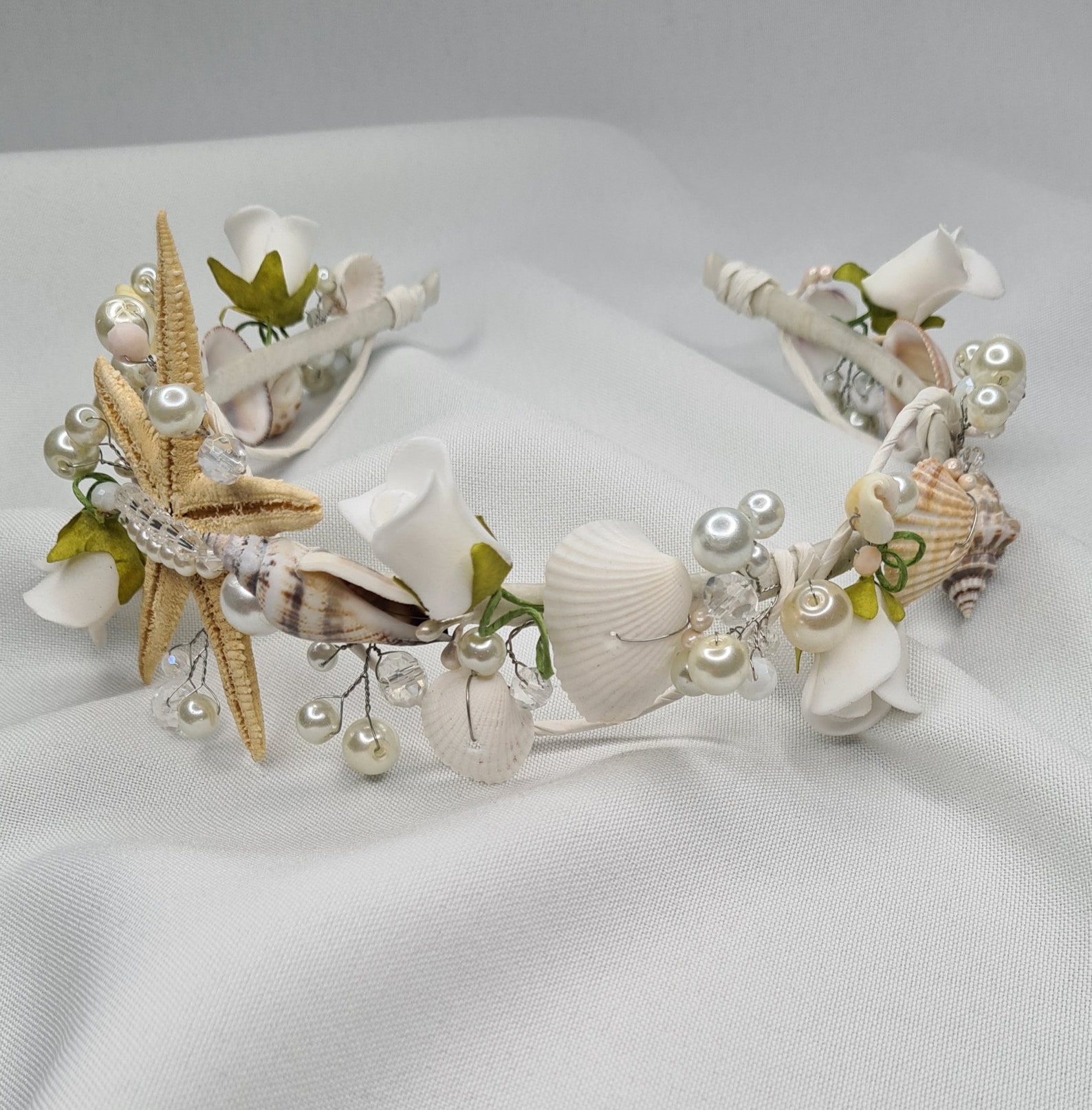Beach Bridal Tiara, Wedding Shells Headpiece, Pearl Starfish Crown ...