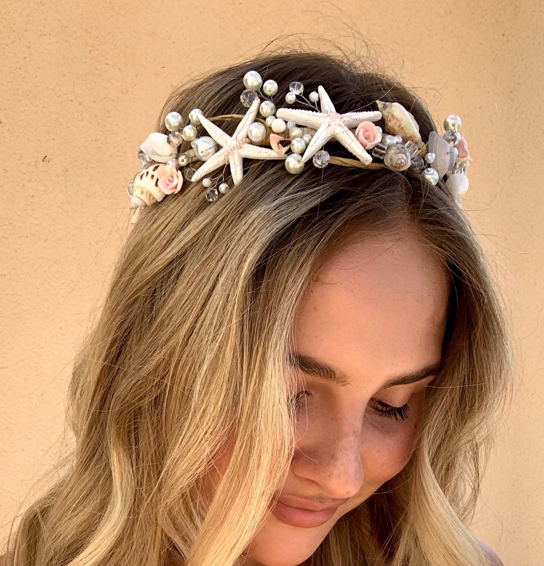 Beach Party Crown, Mermaid Tiara, Bohemian Shell Headpiece, Pearl ...