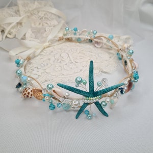 Blue Starfish Headpiece, Wedding Seashell Hair Piece, Seashell Crown ...