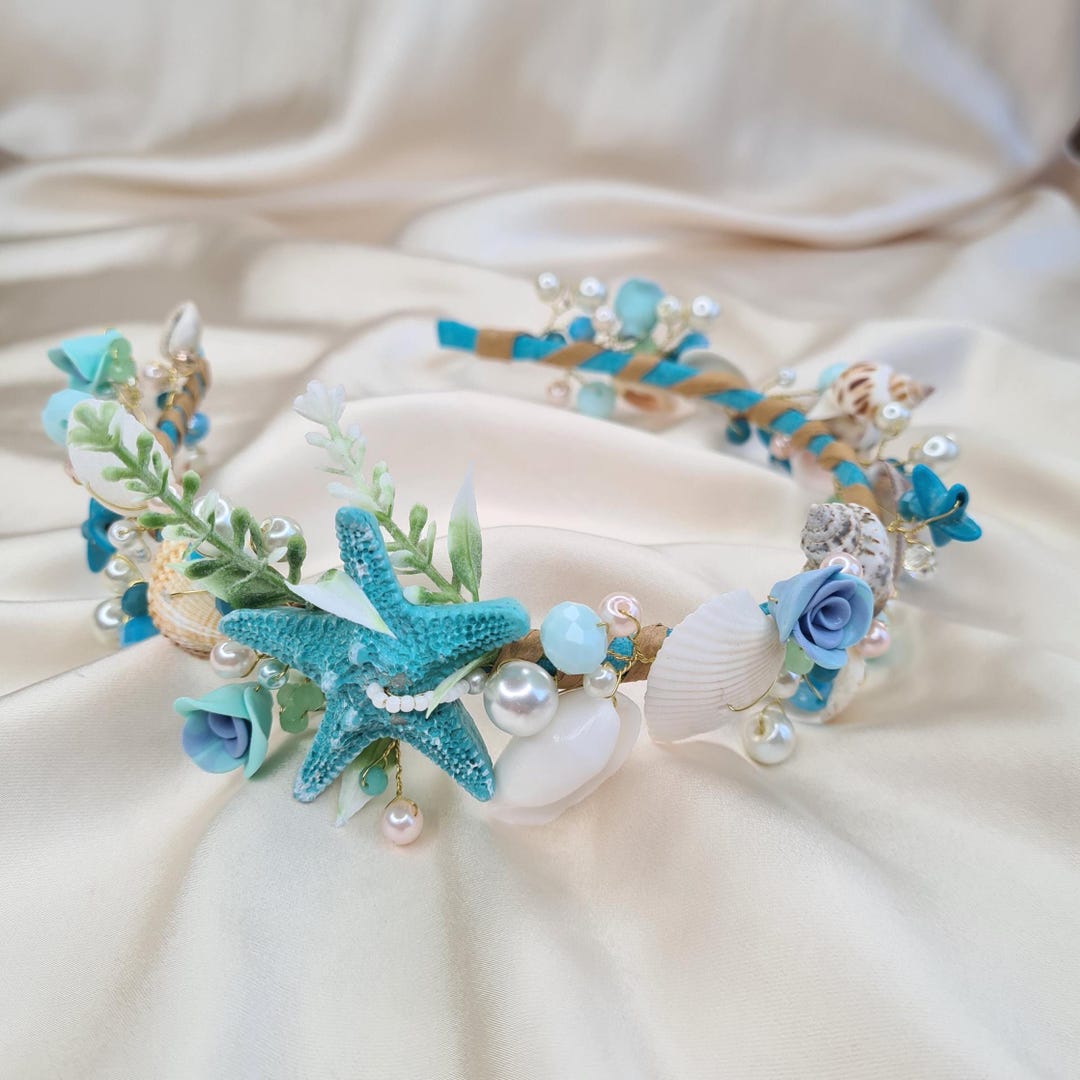 Blue Beach Tiara, Shells Headpiece, Mermaid Headband, Seashell Crown ...