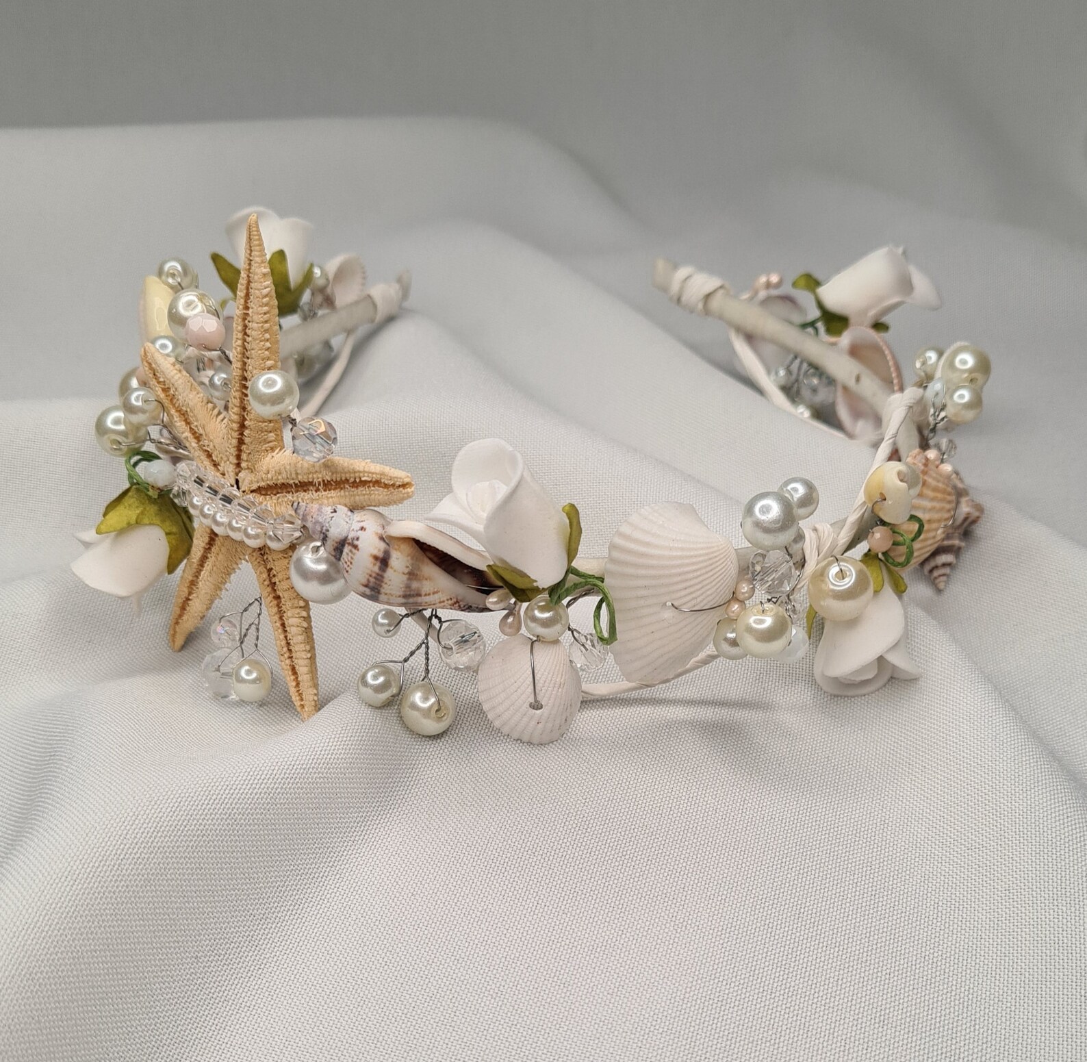 Beach Bridal Tiara, Wedding Shells Headpiece, Pearl Starfish Crown ...