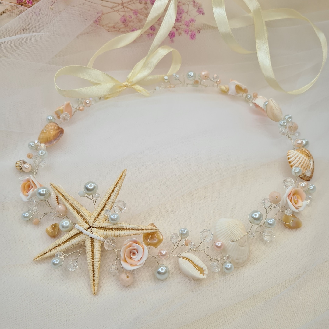 Beach Bridal Hair Vine, Wedding Seashell Headpiece, Pearls Halo ...