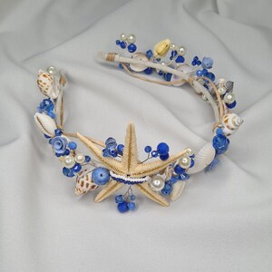 Mermaid Tiara, Blue Seashell Crown, Beach Wedding Hair Accessory ...