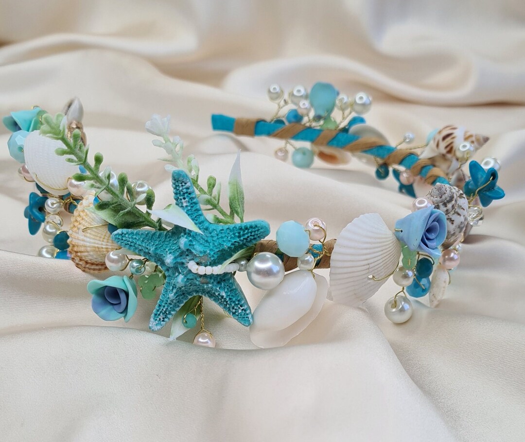 Blue Beach Tiara, Shells Headpiece, Mermaid Headband, Seashell Crown ...