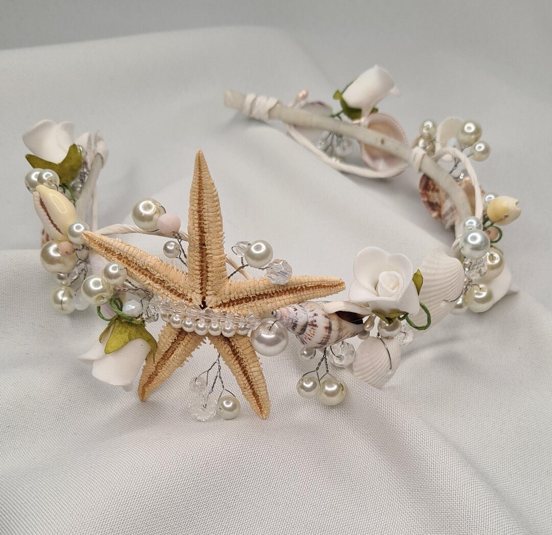 Mermaid Crown, Seashells Tiara, Wedding Shells Headpiece, White Beach ...