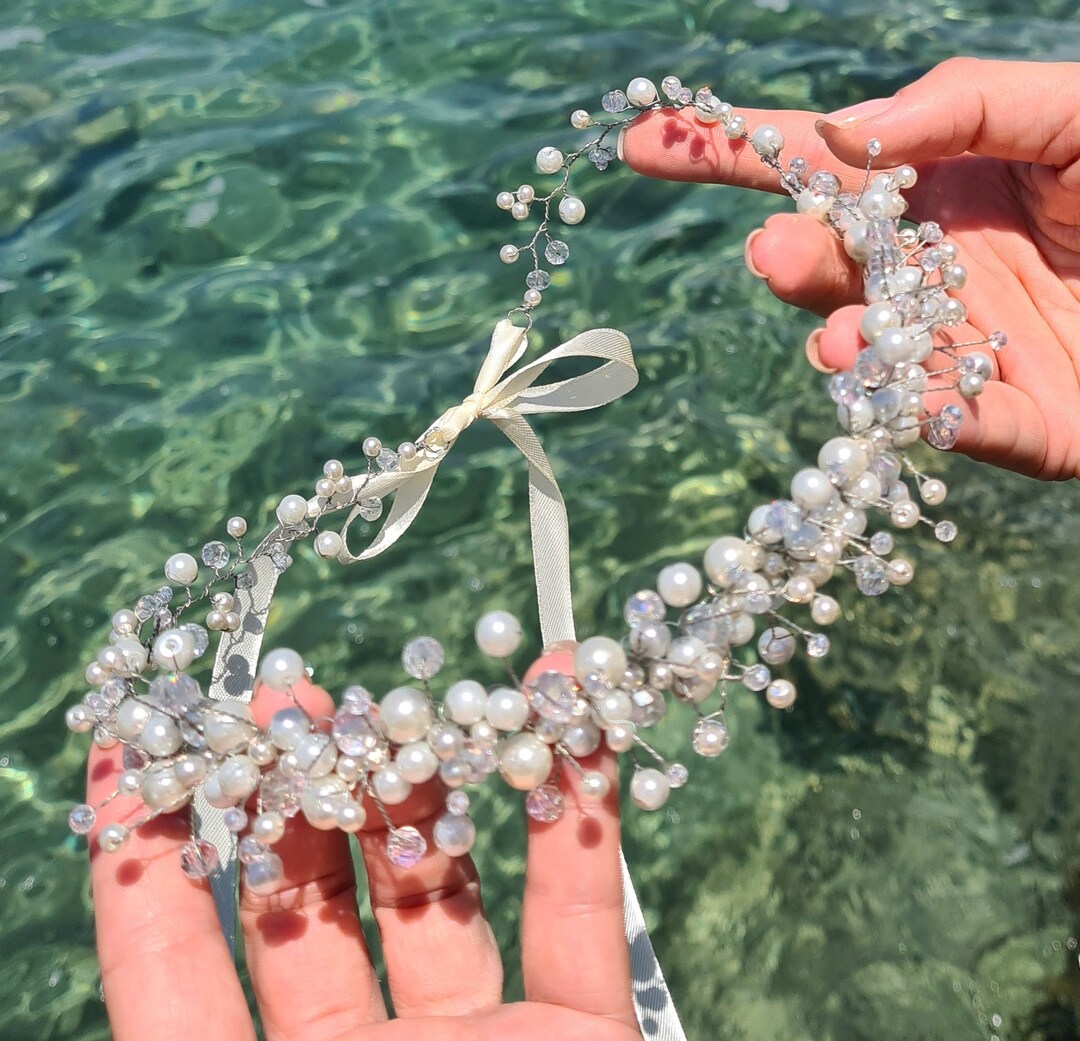 Bridal Pearl Headpiece, Pearls Crown, Wedding Tiara, Pearls Hair ...