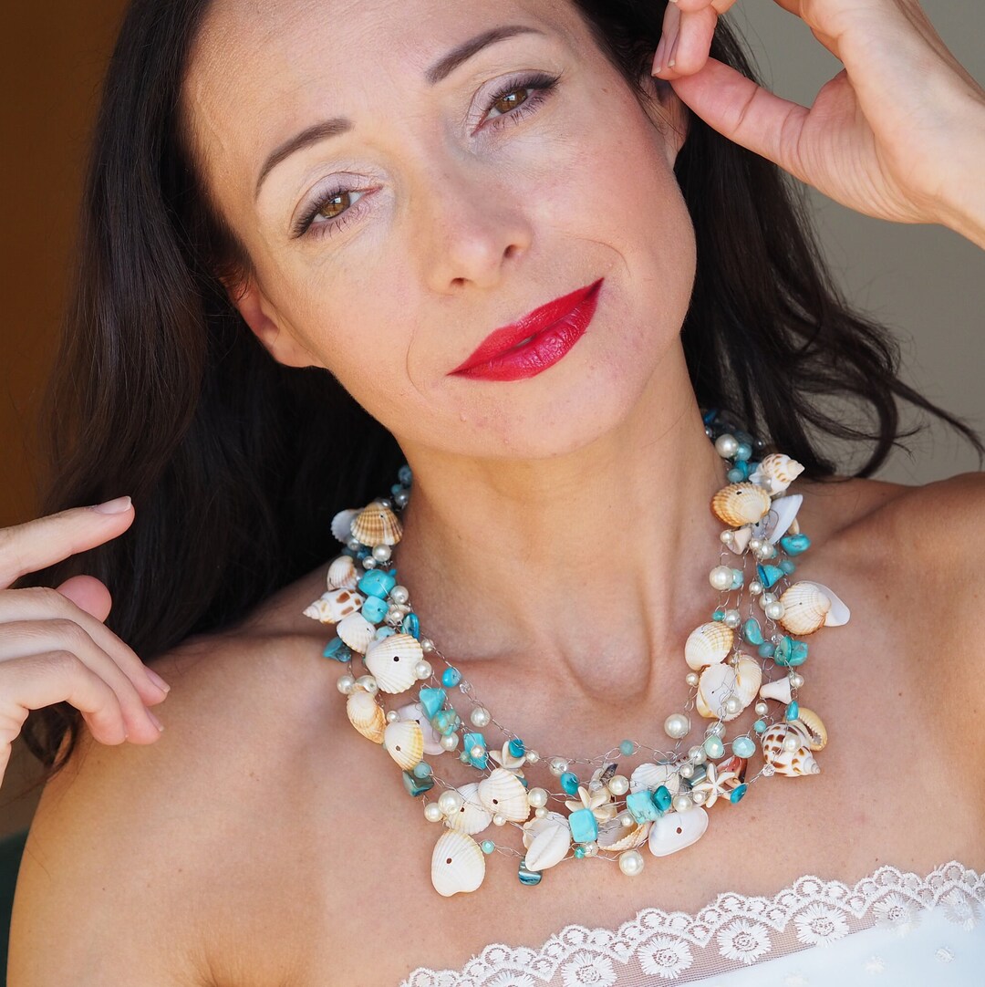 Chunky Seashell Necklace, Starfish Necklace, Shells Airy Necklace, Bib ...